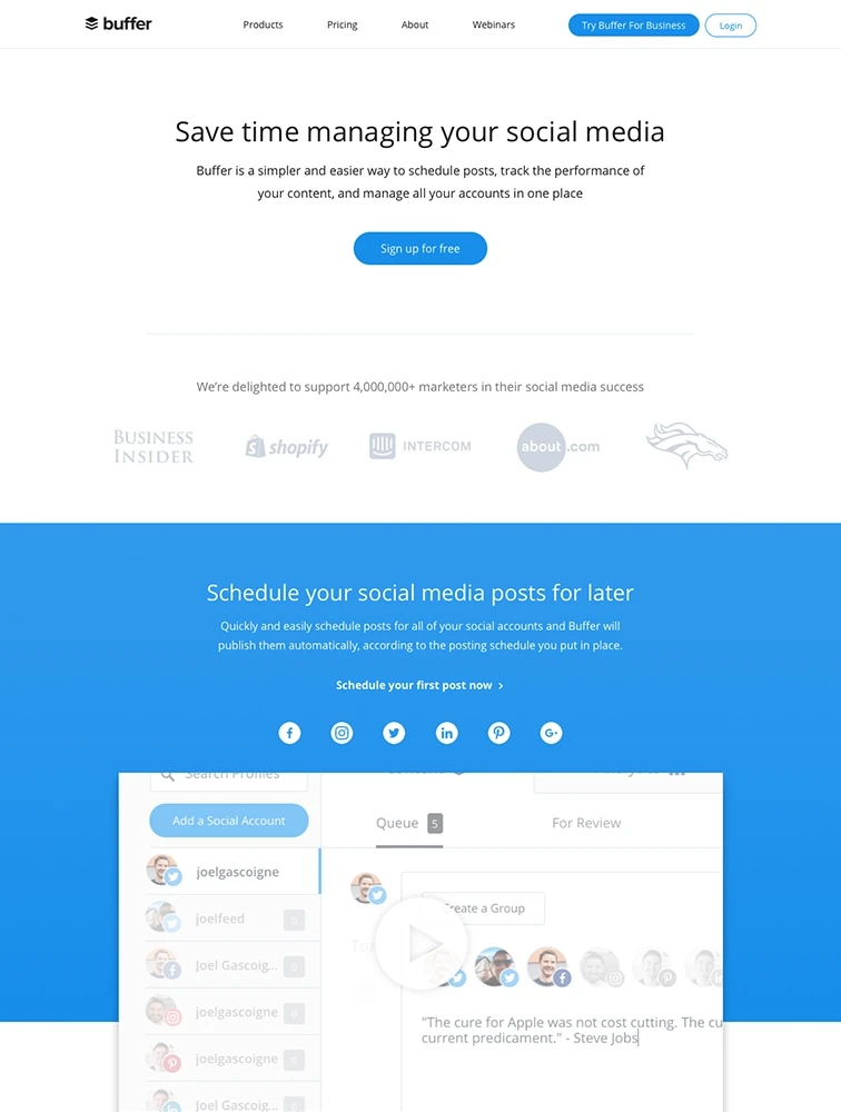 Buffer website design - Lapa Ninja