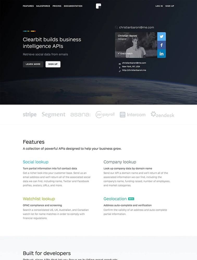 Clearbit website design - Lapa Ninja