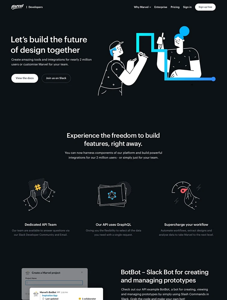 Marvel Developer API website design - Lapa Ninja