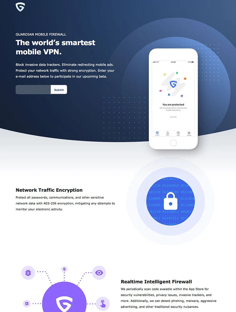 Guardian Mobile Firewall website design - Lapa Ninja