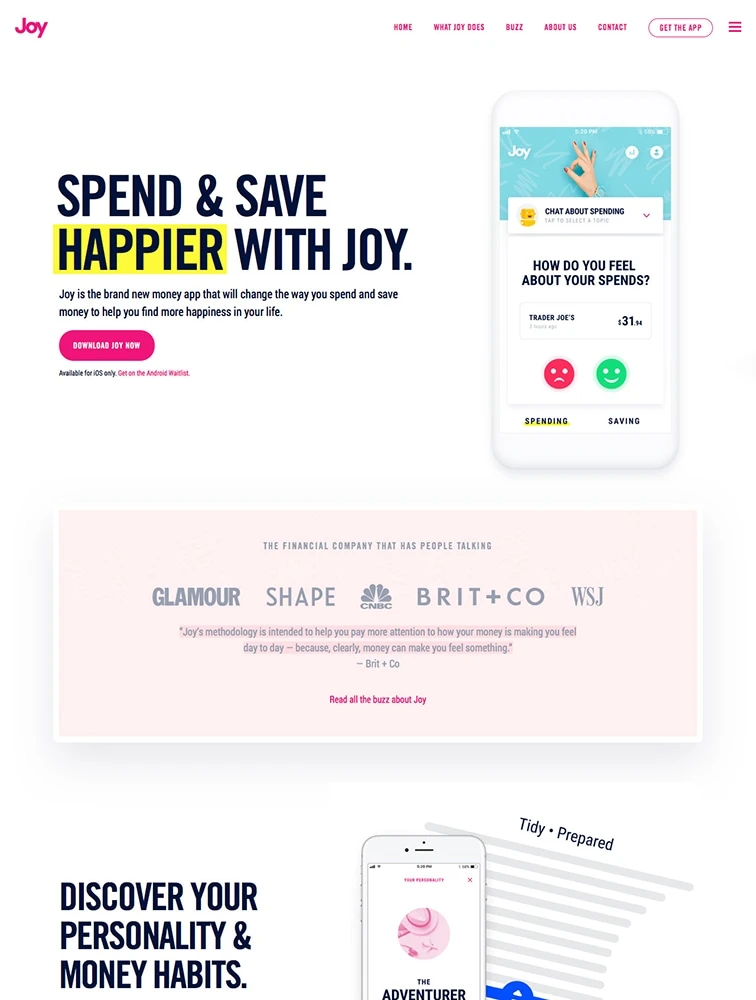 Joy website design - Lapa Ninja