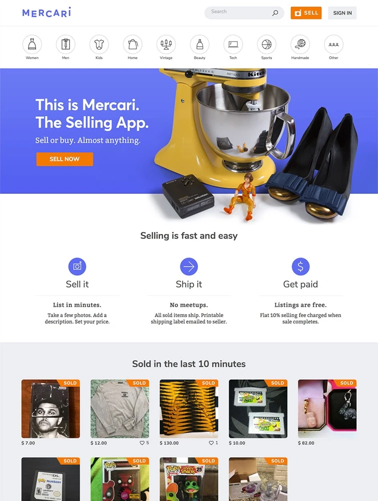 Mercari website design - Lapa Ninja