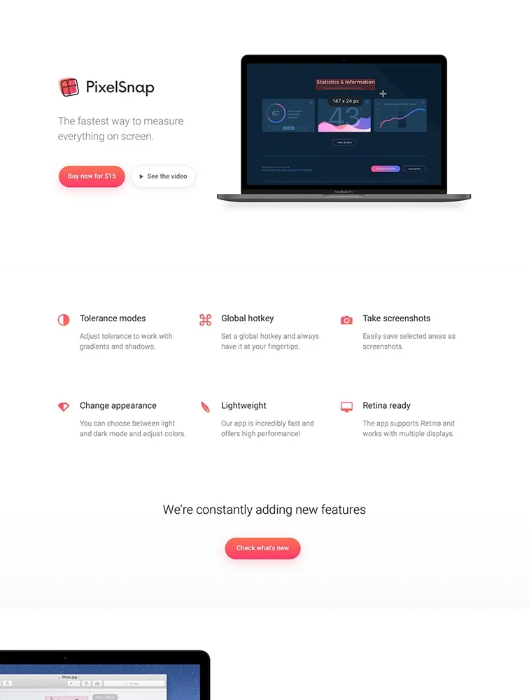 PixelSnap for macOS website design - Lapa Ninja