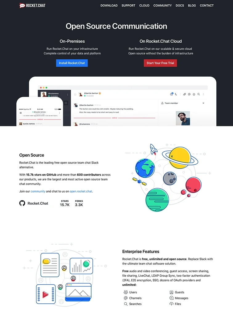 Rocket.Chat website design - Lapa Ninja