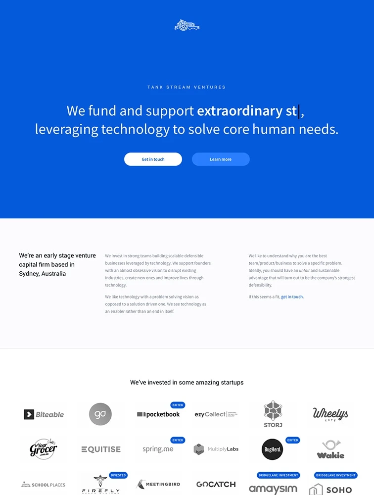 Tank Stream Ventures website design - Lapa Ninja