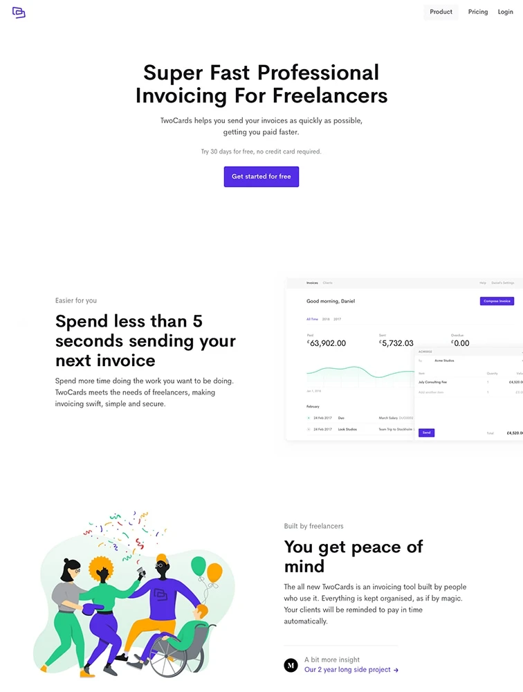 TwoCards website design - Lapa Ninja