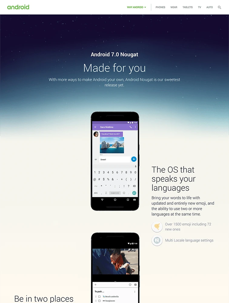 Android 7.0 Nougat website design - Lapa Ninja