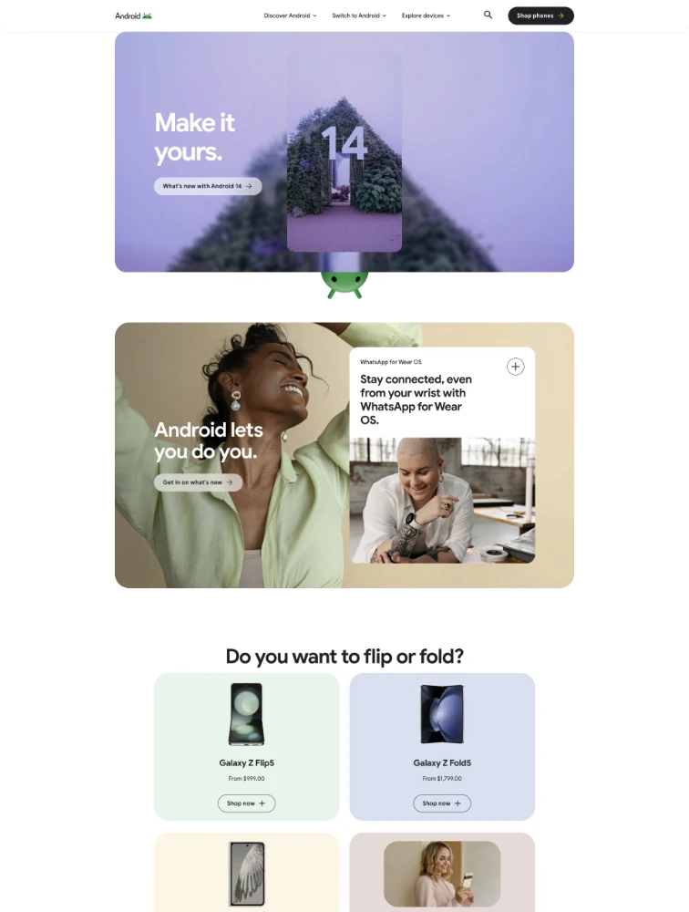 Android 14 website design - Lapa Ninja