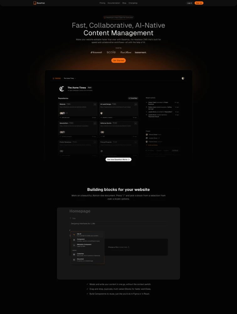 BaseHub website design - Lapa Ninja