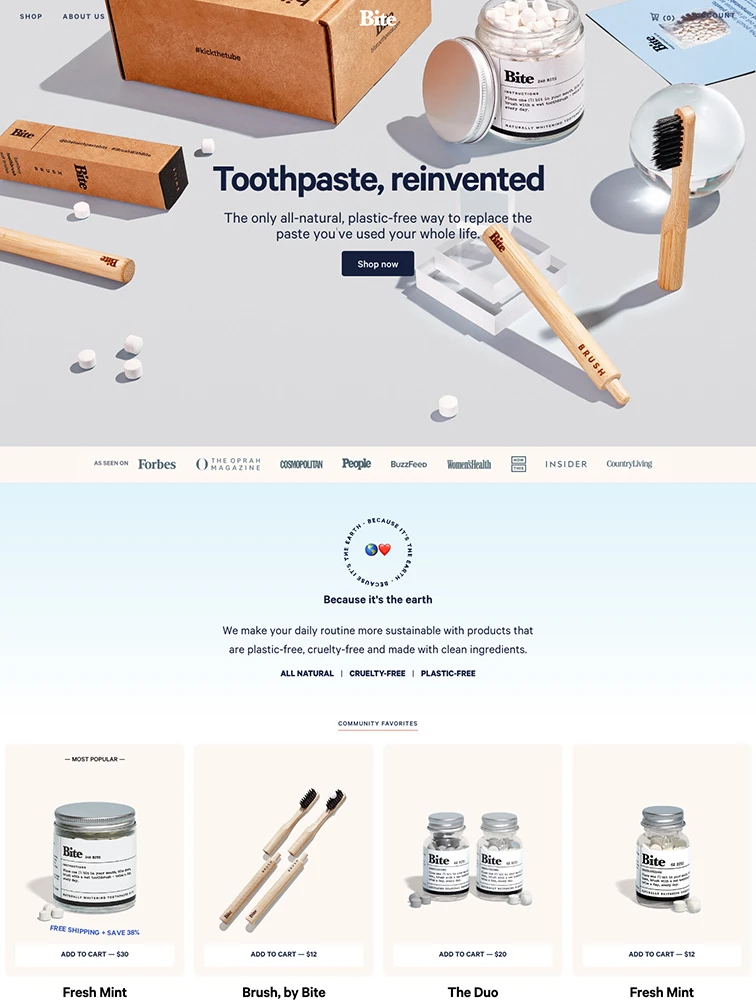 Bite Toothpaste Bits website design - Lapa Ninja
