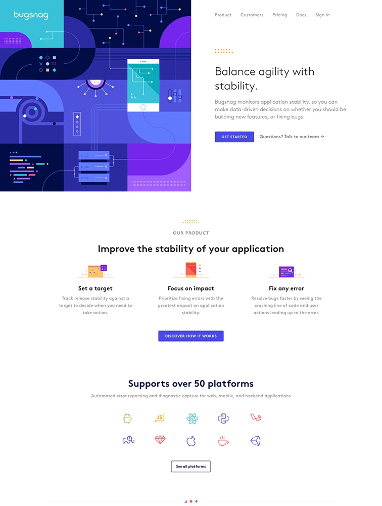Bugsnag website design - Lapa Ninja