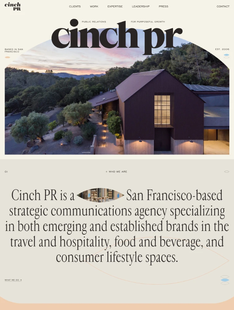 Cinch PR website design - Lapa Ninja