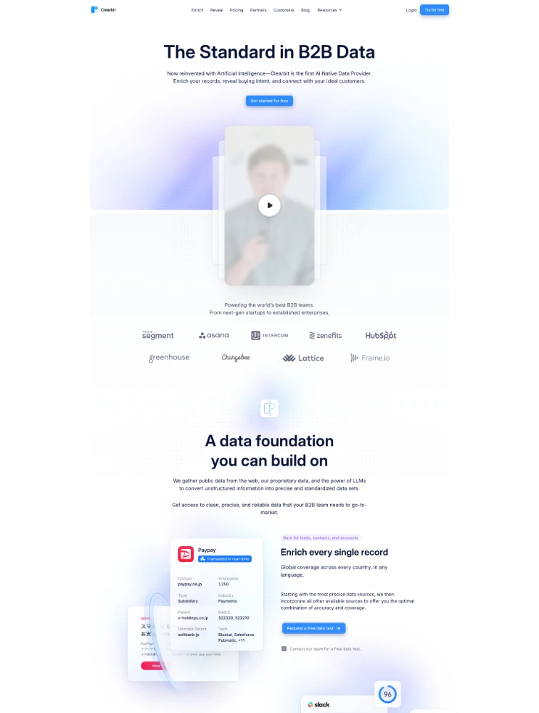 Clearbit website design - Lapa Ninja