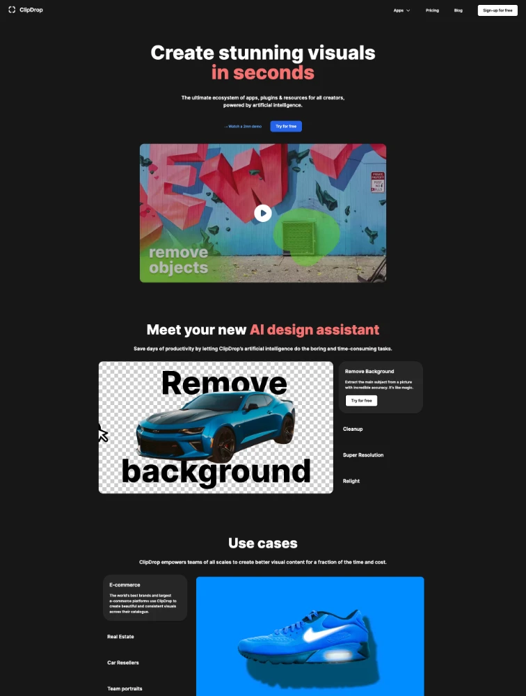 ClipDrop website design - Lapa Ninja