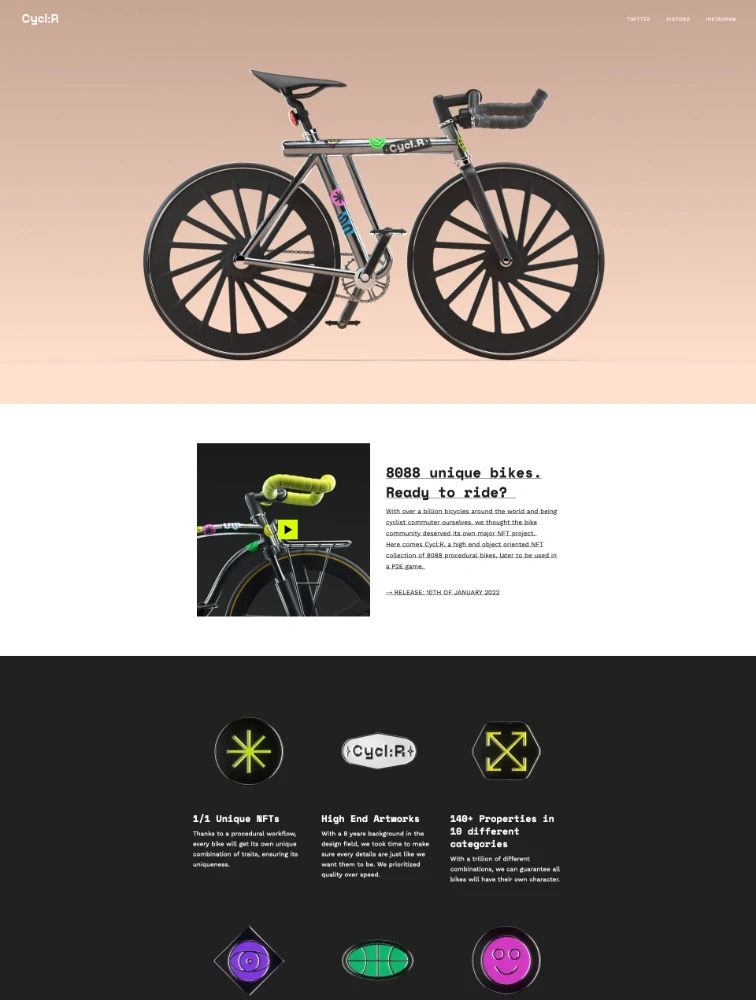 Cycl:R NFT bikes website design - Lapa Ninja