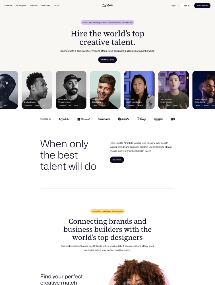 Dribbble website design - Lapa Ninja