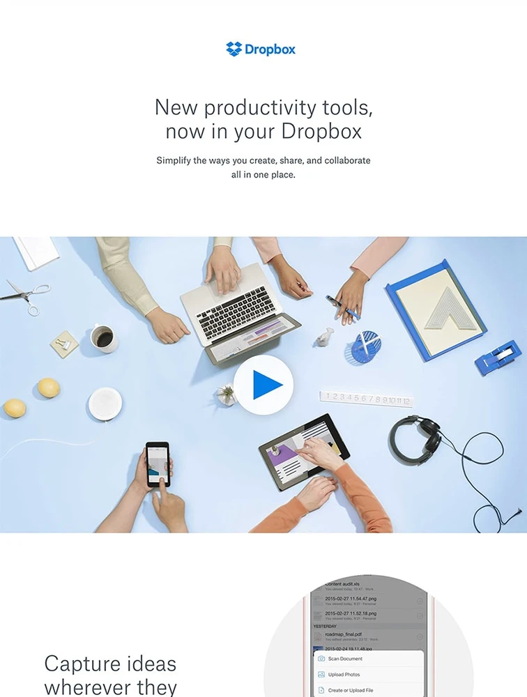Dropbox Productivity website design - Lapa Ninja