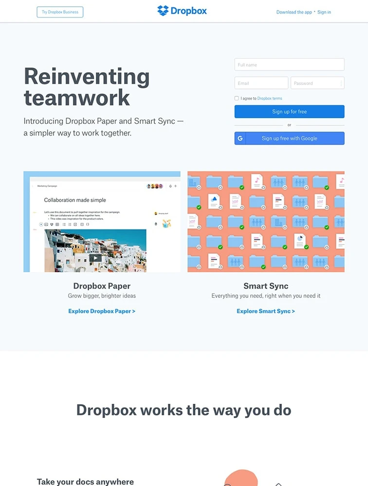 Dropbox website design - Lapa Ninja