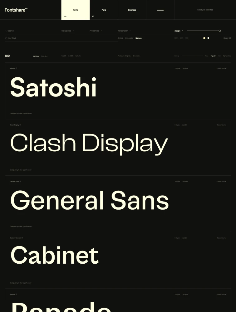 Fontshare website design - Lapa Ninja