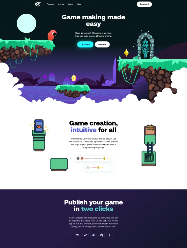 GDevelop website design - Lapa Ninja