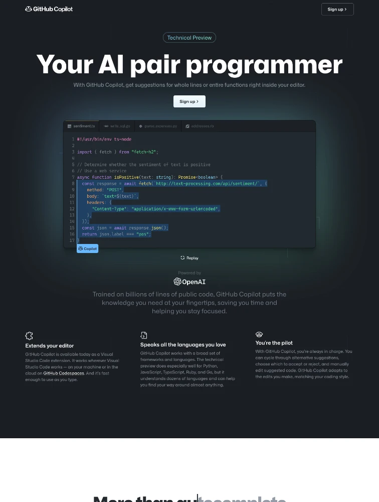 GitHub Copilot website design - Lapa Ninja