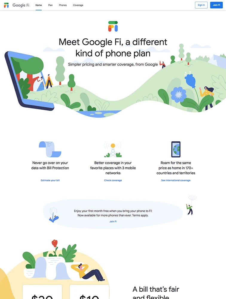 Google Fi website design - Lapa Ninja