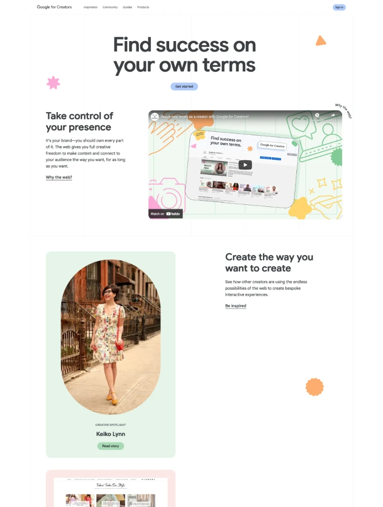 Google for Creators website design - Lapa Ninja