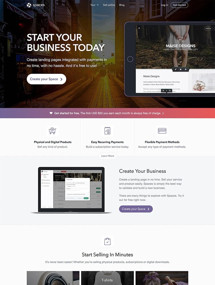 Spaces website design - Lapa Ninja