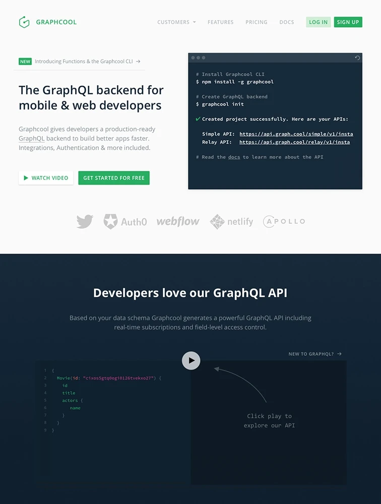 Graphcool website design - Lapa Ninja