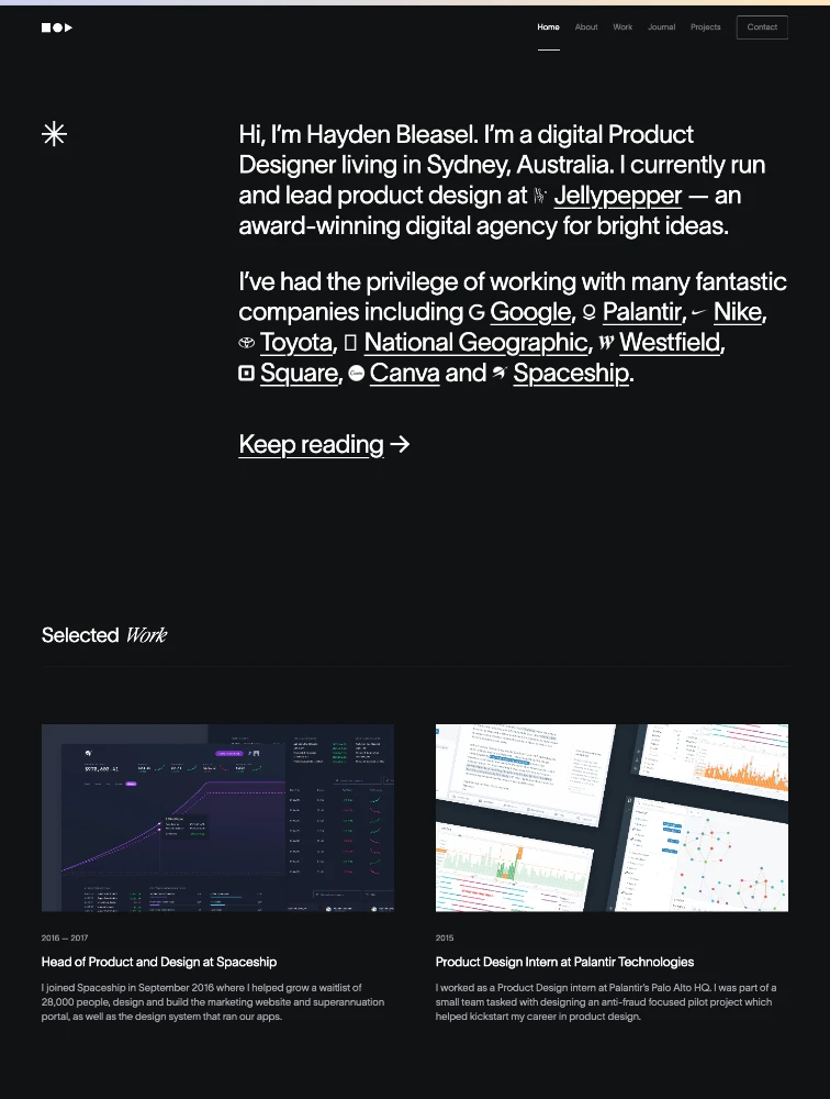 Hayden Bleasel website design - Lapa Ninja