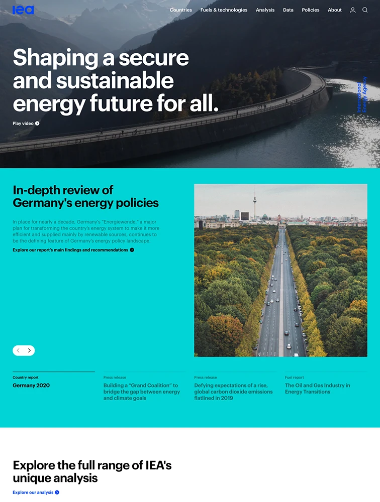 International Energy Agency website design - Lapa Ninja