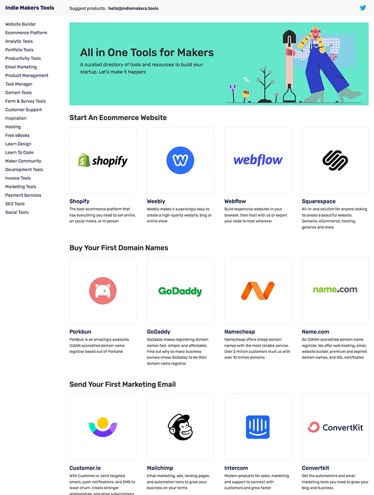 Indie Makers Tools website design - Lapa Ninja