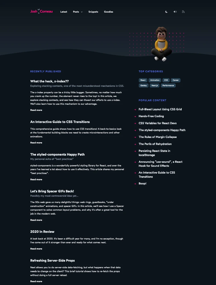 Josh W Comeau website design - Lapa Ninja