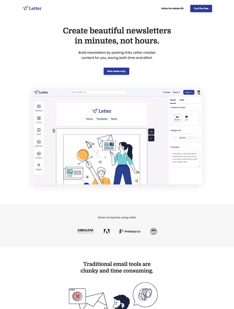 Letter website design - Lapa Ninja