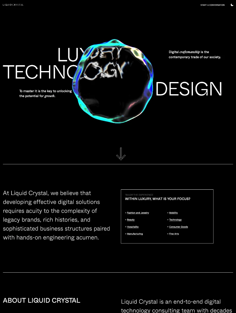 Liquid Crystal website design - Lapa Ninja