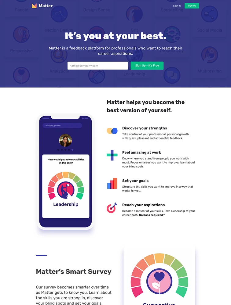 Matter website design - Lapa Ninja