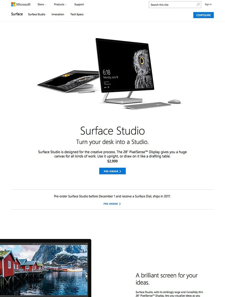 Surface Studio website design - Lapa Ninja