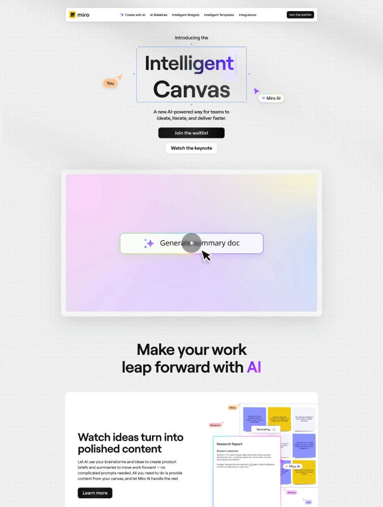 Miro Intelligent Canvas website design - Lapa Ninja