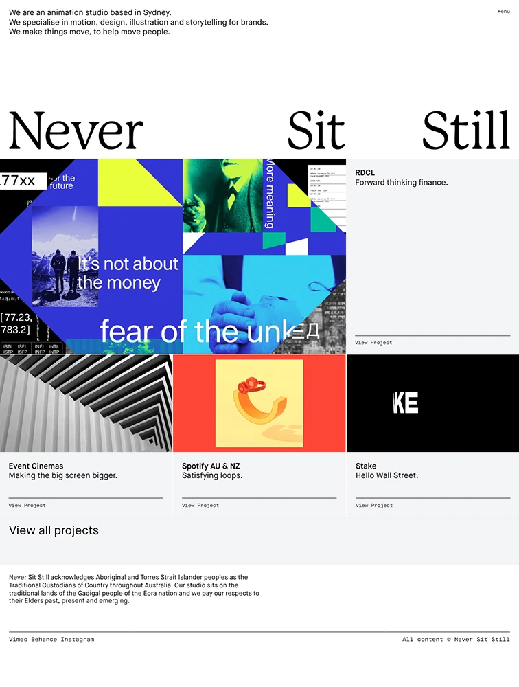 Never Sit Still website design - Lapa Ninja