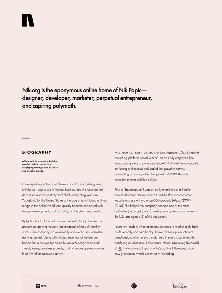 Nik Papic website design - Lapa Ninja