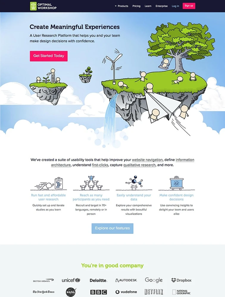 Optimal Workshop website design - Lapa Ninja