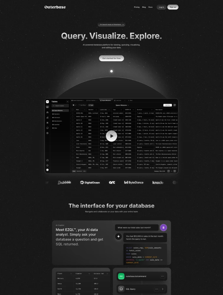 Outerbase website design - Lapa Ninja