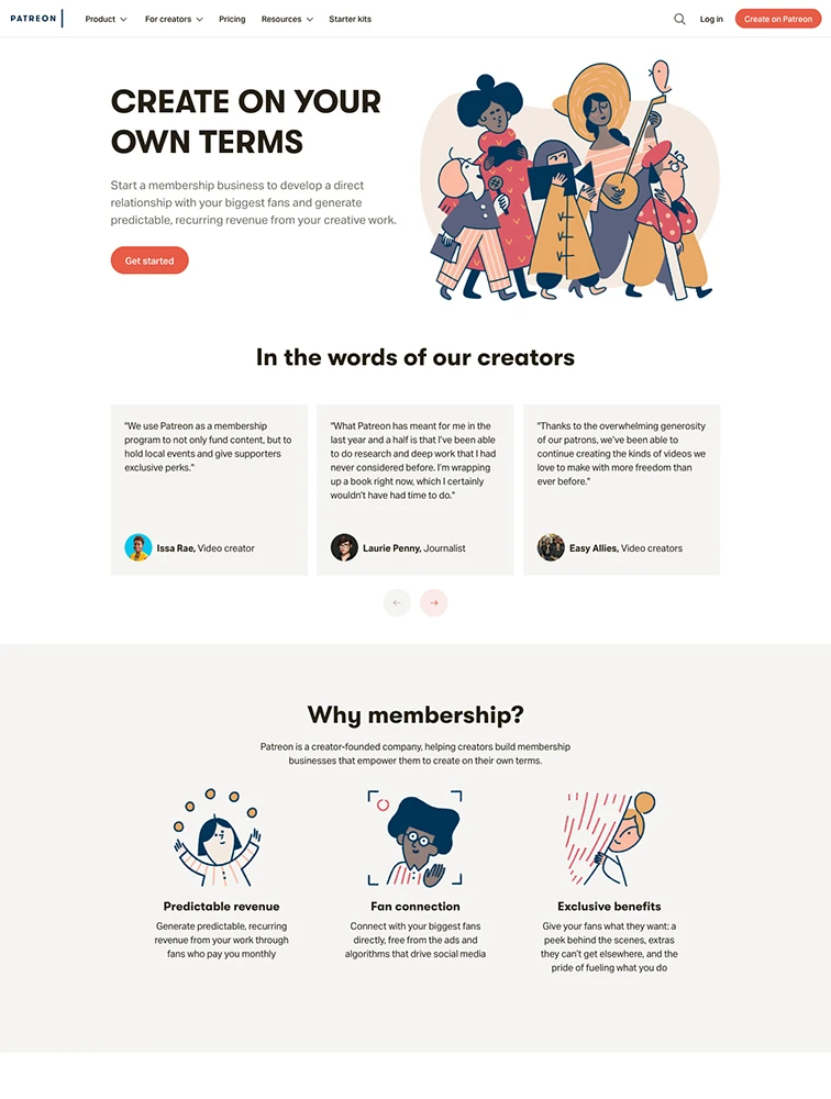 Patreon website design - Lapa Ninja