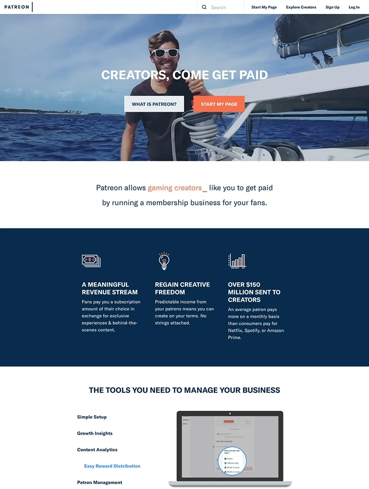 Patreon website design - Lapa Ninja