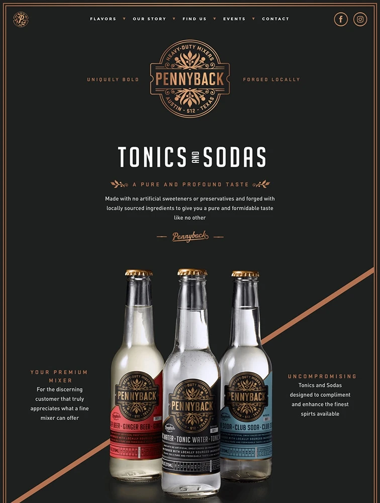 Pennyback Tonic and Sodas website design - Lapa Ninja