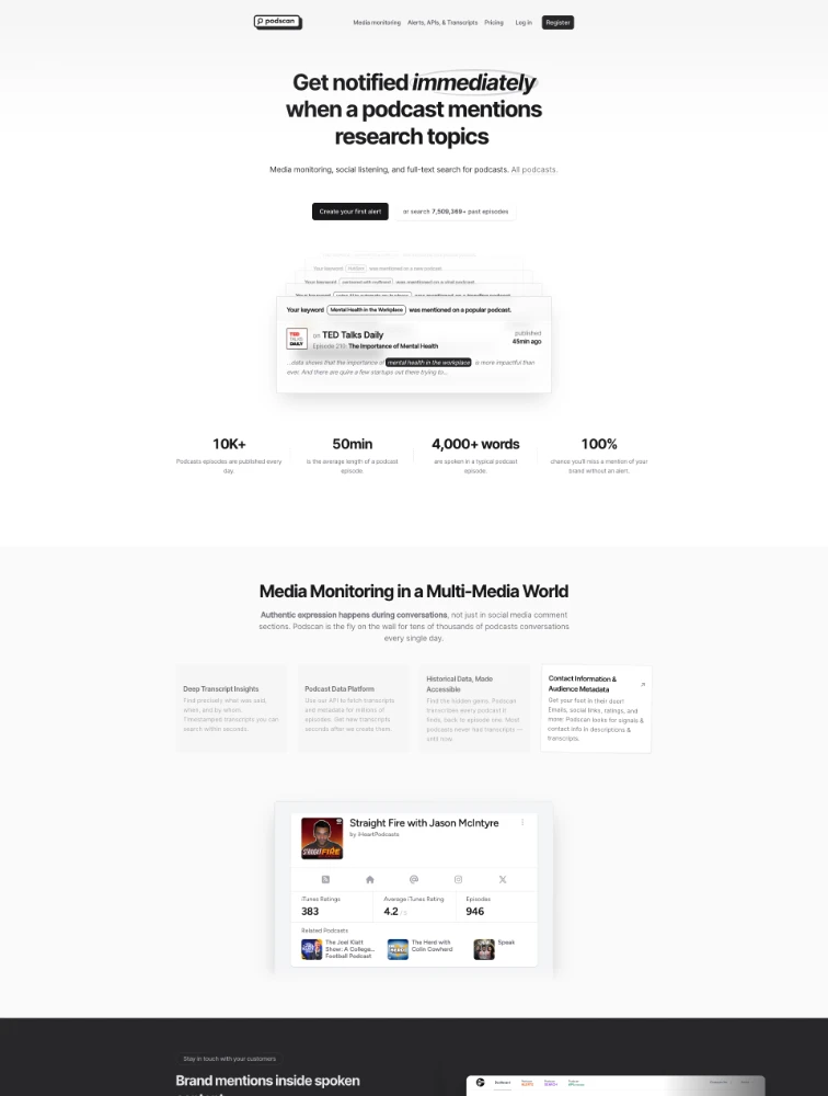 Podscan.fm website design - Lapa Ninja