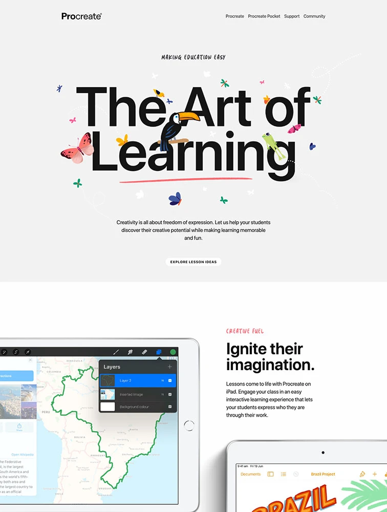 Procreate Education website design - Lapa Ninja