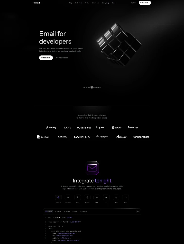 Resend website design - Lapa Ninja