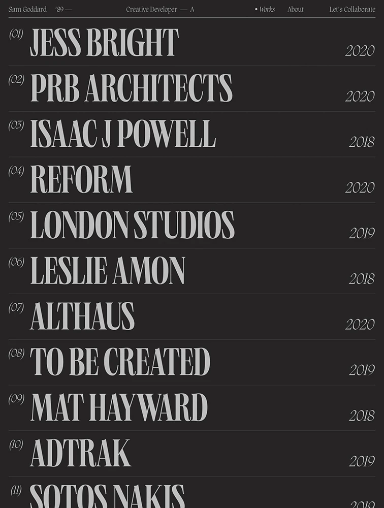 Sam Goddard website design - Lapa Ninja