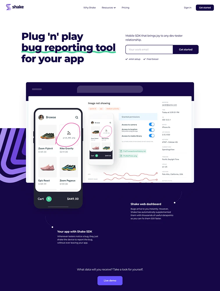Shake website design - Lapa Ninja